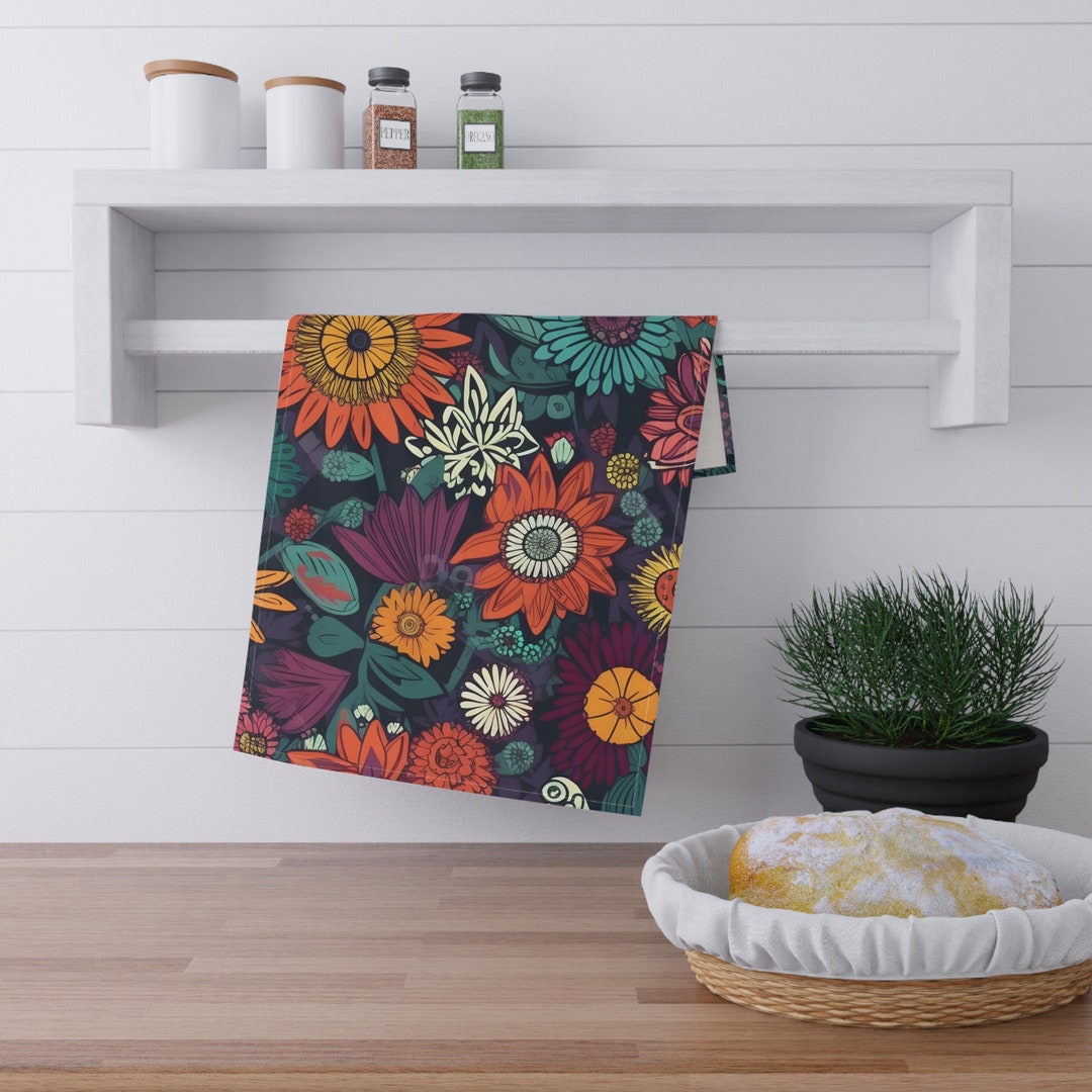 Cotton Floral Tea Towels Flower Kitchen Towels - Etsy UK