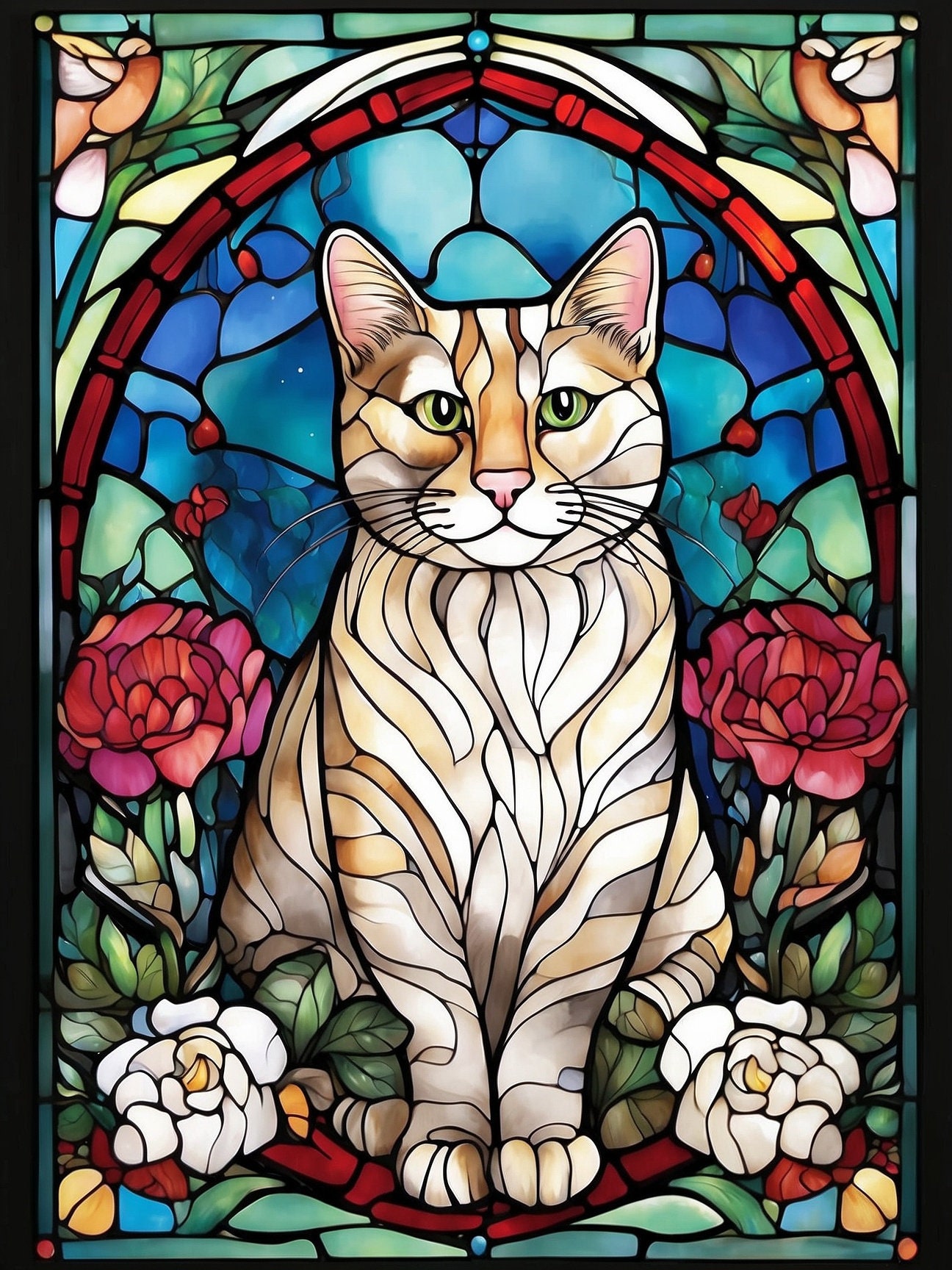 Stained Glass Cats Colouring Pages - Etsy
