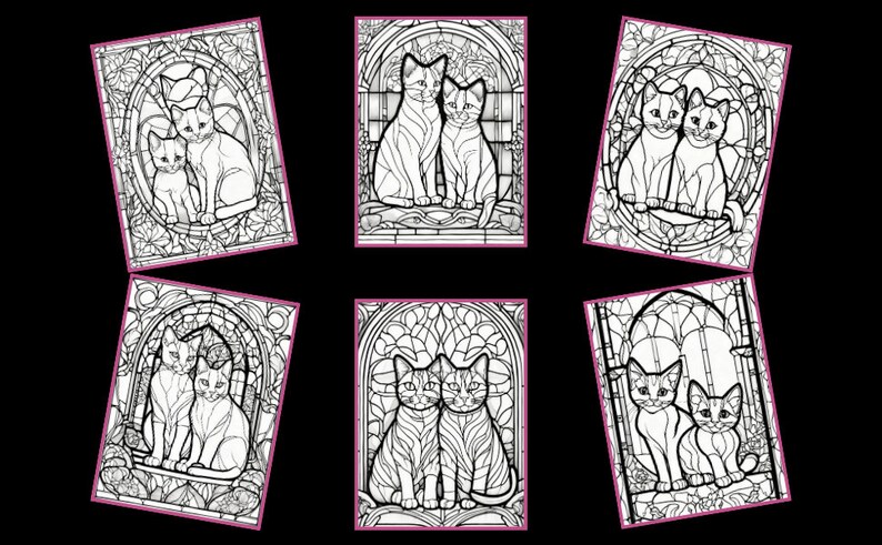 Stained Glass Cats Colouring Pages - Etsy