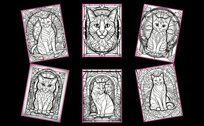 Stained Glass Cats Colouring Pages - Etsy