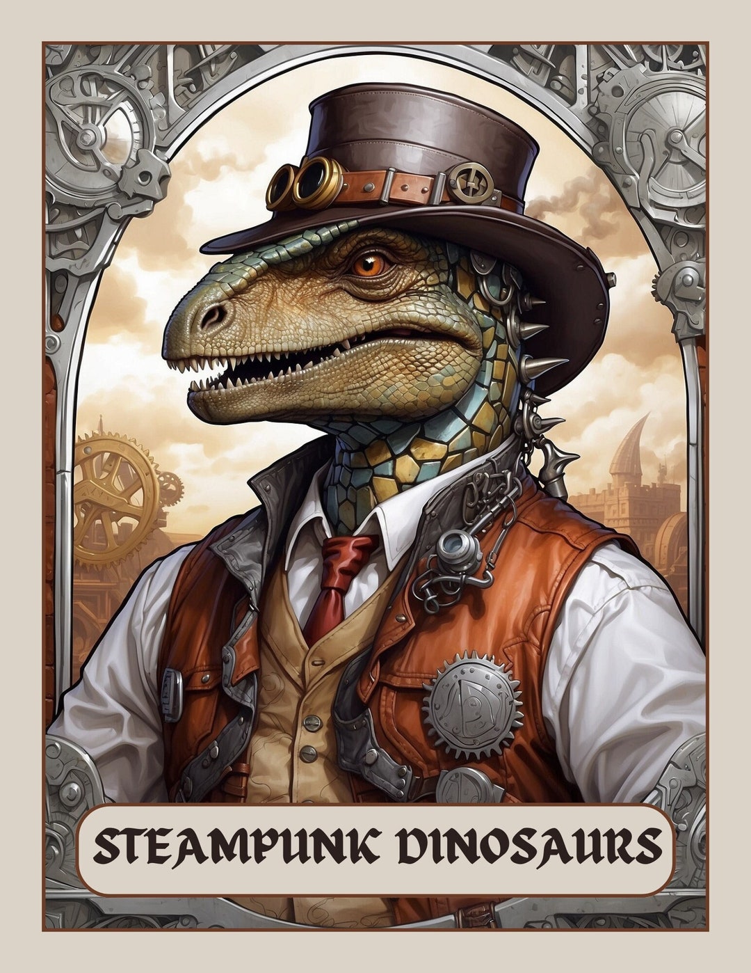 Steampunk Dinosaurs Colouring Pages - Etsy