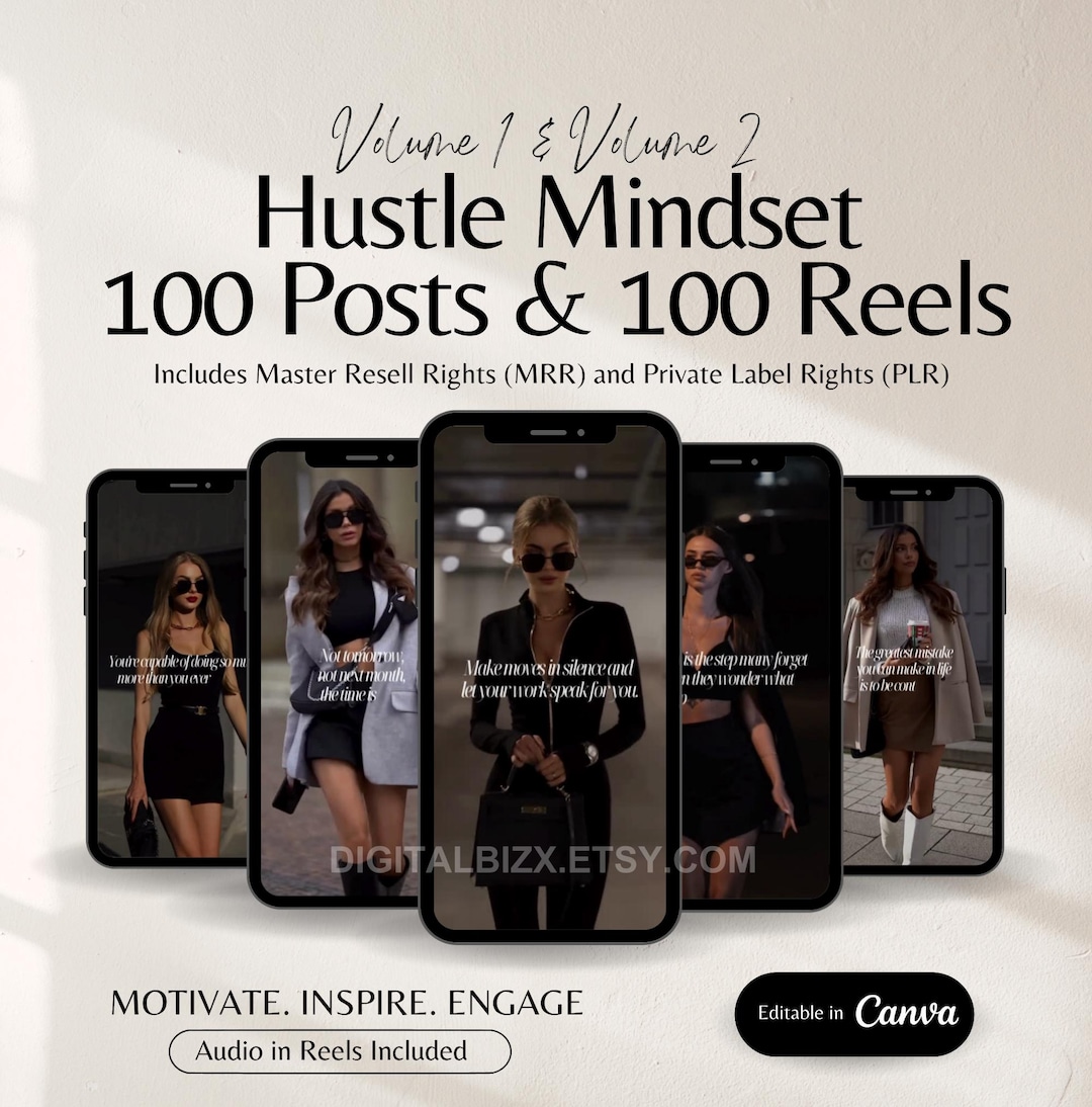 Hustle CEO Mindset Posts Reels Bundle MRR Bundle PLR Luxury Reels Luxury Content Hustle Mindset ...