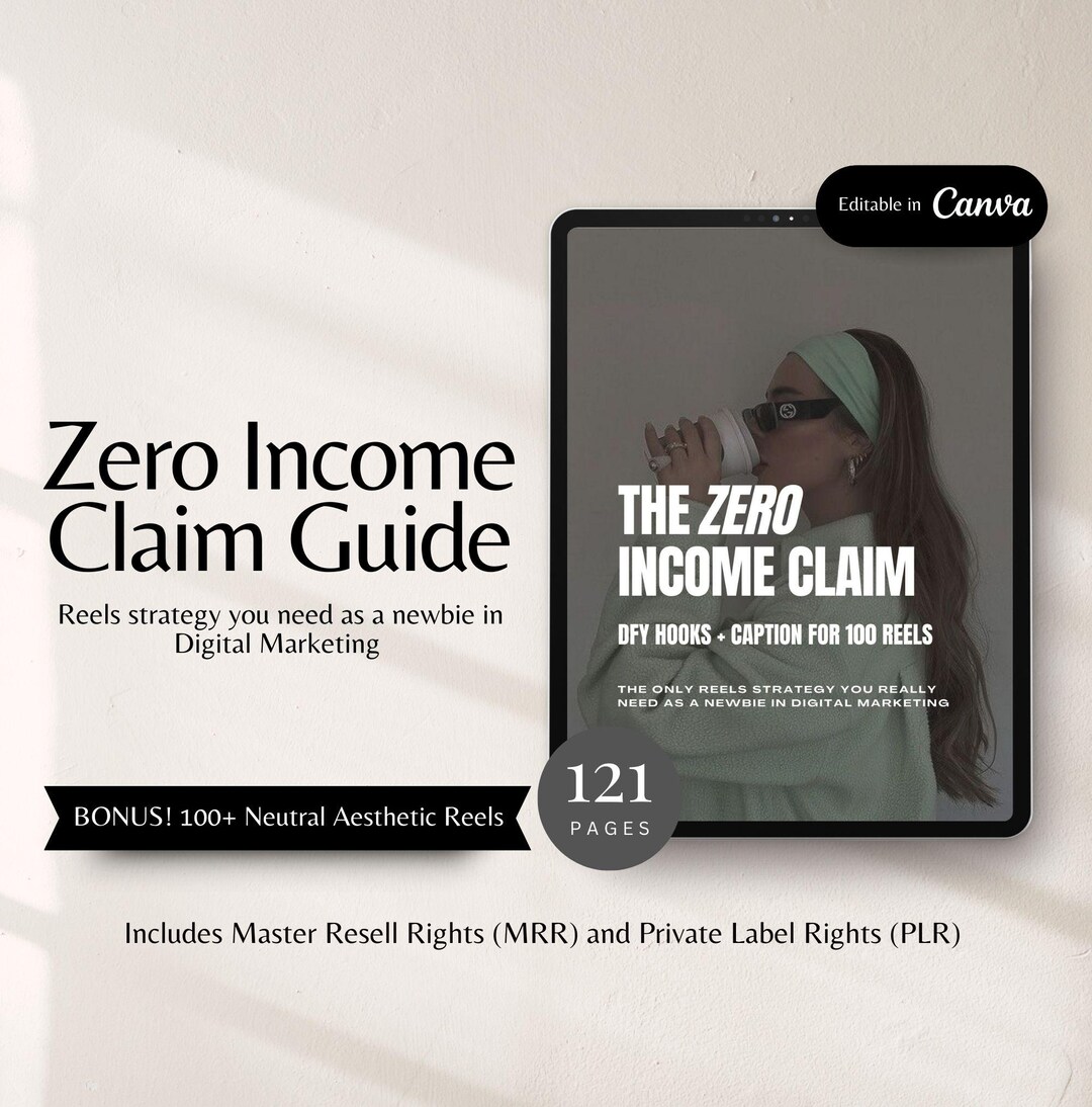 The Zero Income Claim Content Guide MRR PLR Ebook 100 Done for You ...