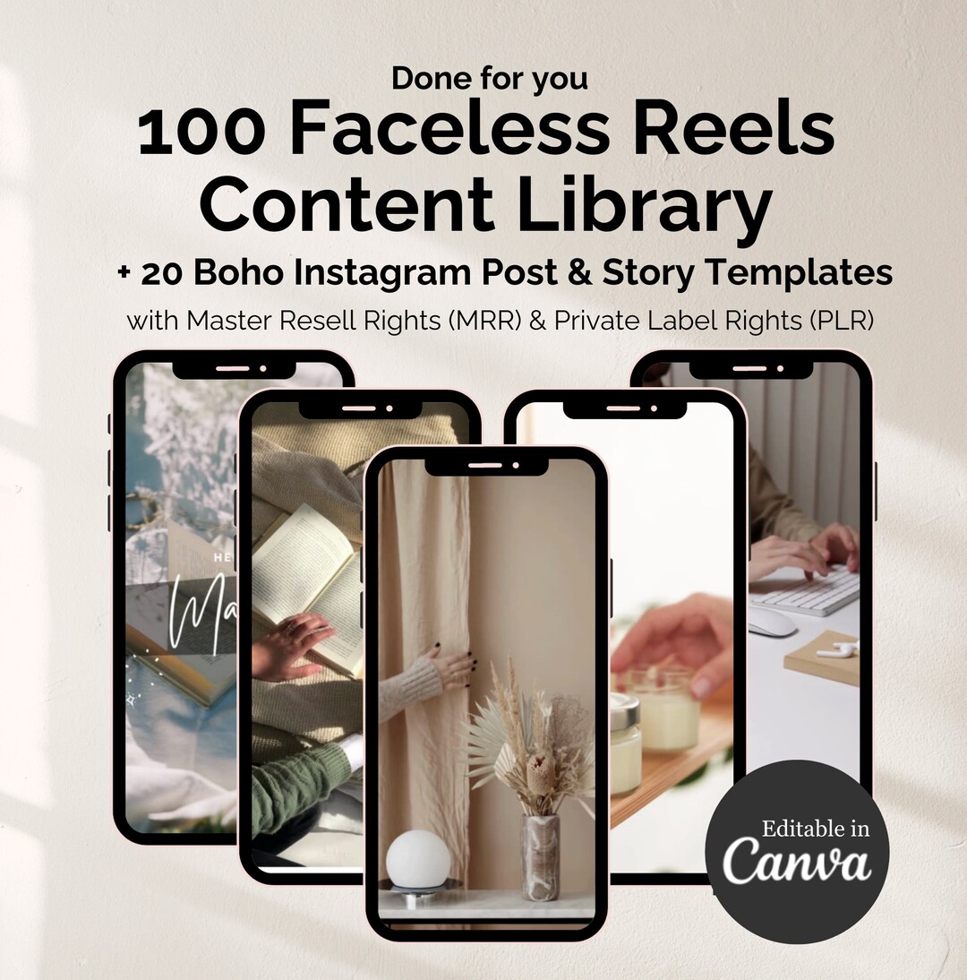 100 Faceless Reels Content Library With Master Resell Rights MRR & Private Label Rights PLR ...