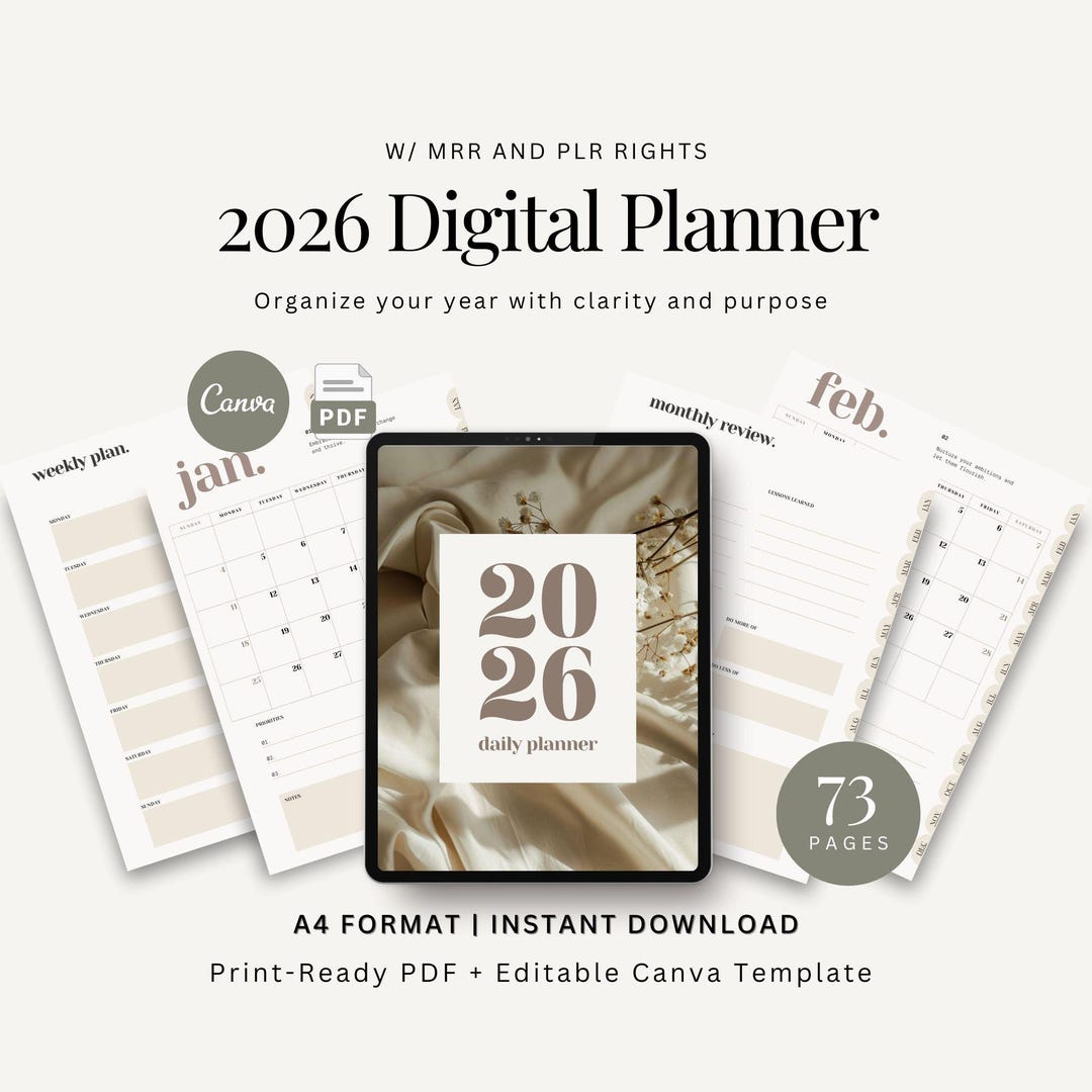 MRR PLR 2026 Planner Printable Minimalist Digital Planner Template ...