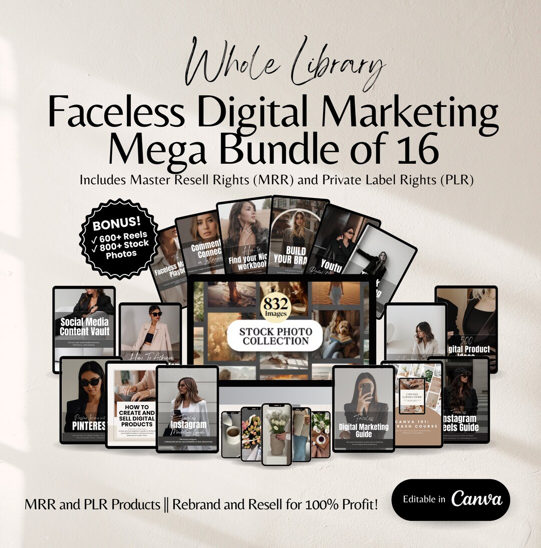 Faceless Digital Marketing Mega Bundle W Master Resell Rights MRR Resell Bundle PLR Bundle MRR ...