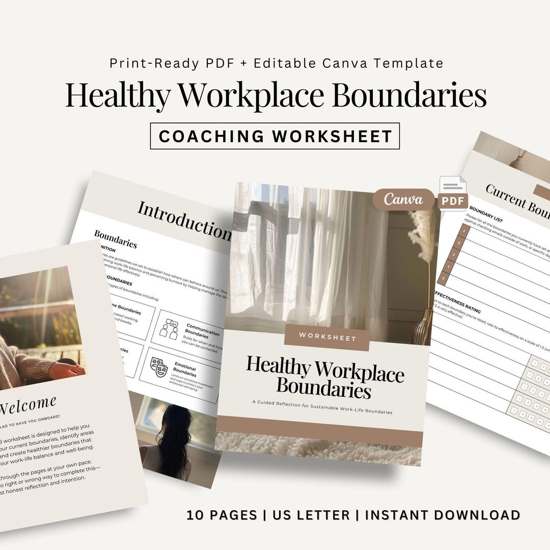 Healthy Workplace Boundaries Worksheet Self Reflection Coaching ...