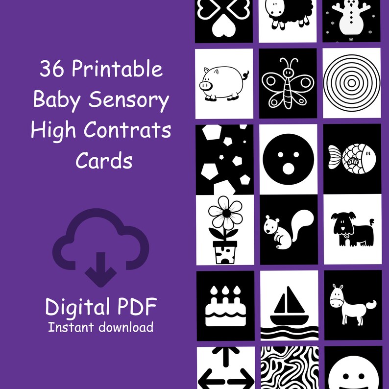 Printable High Contrast Sensory Baby Cards. Black and White Cards ...