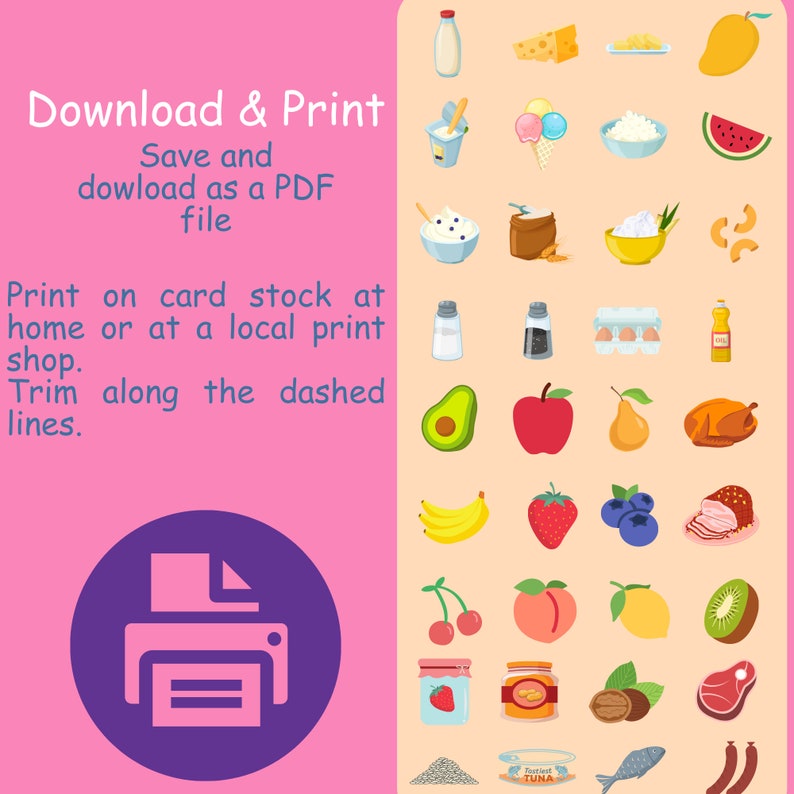 77 Fillable Food Flashcards for Shopping | Montessori Cards | Learning ...