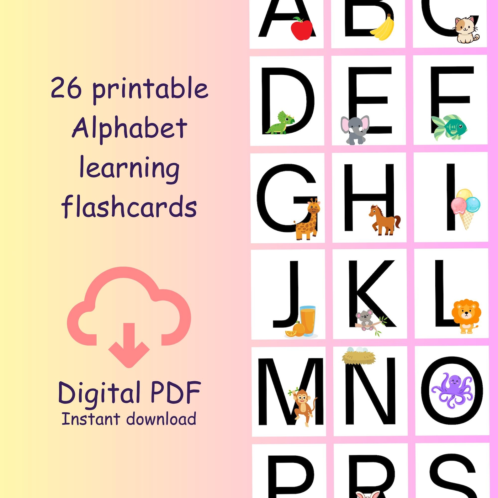 Printable Alphabet Flashcards: ABC Learning for Toddlers (digital ...