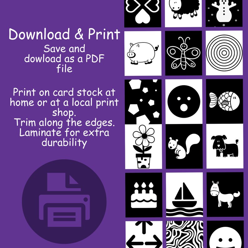 Printable High Contrast Sensory Baby Cards. Black and White Cards ...