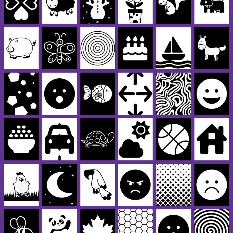 Printable High Contrast Sensory Baby Cards. Black and White Cards ...