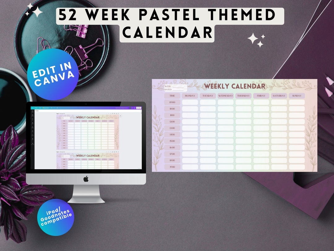 Hourly Weekly Calendar | Digital Calendar | Weekly Schedule for Canva ...