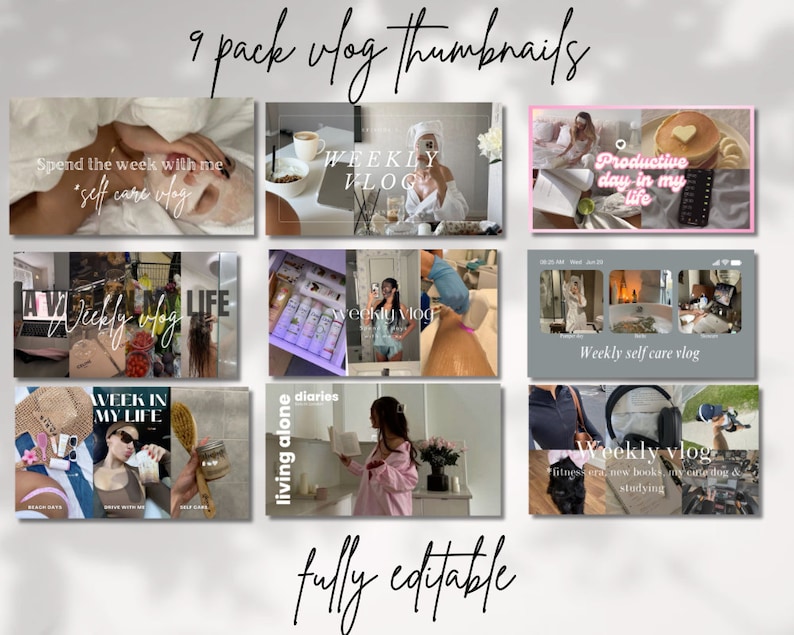 9-pack Editable “that Girl” Youtube Vlog Thumbnails- Canva Templates ...
