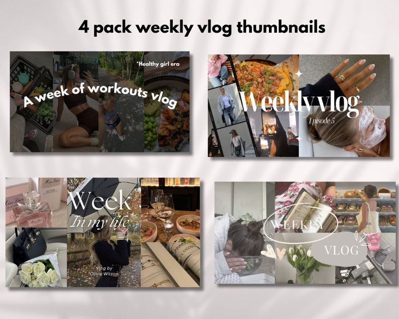 4-pack Editable "that Girl" Youtube Vlog Thumbnails - Canva Templates ...