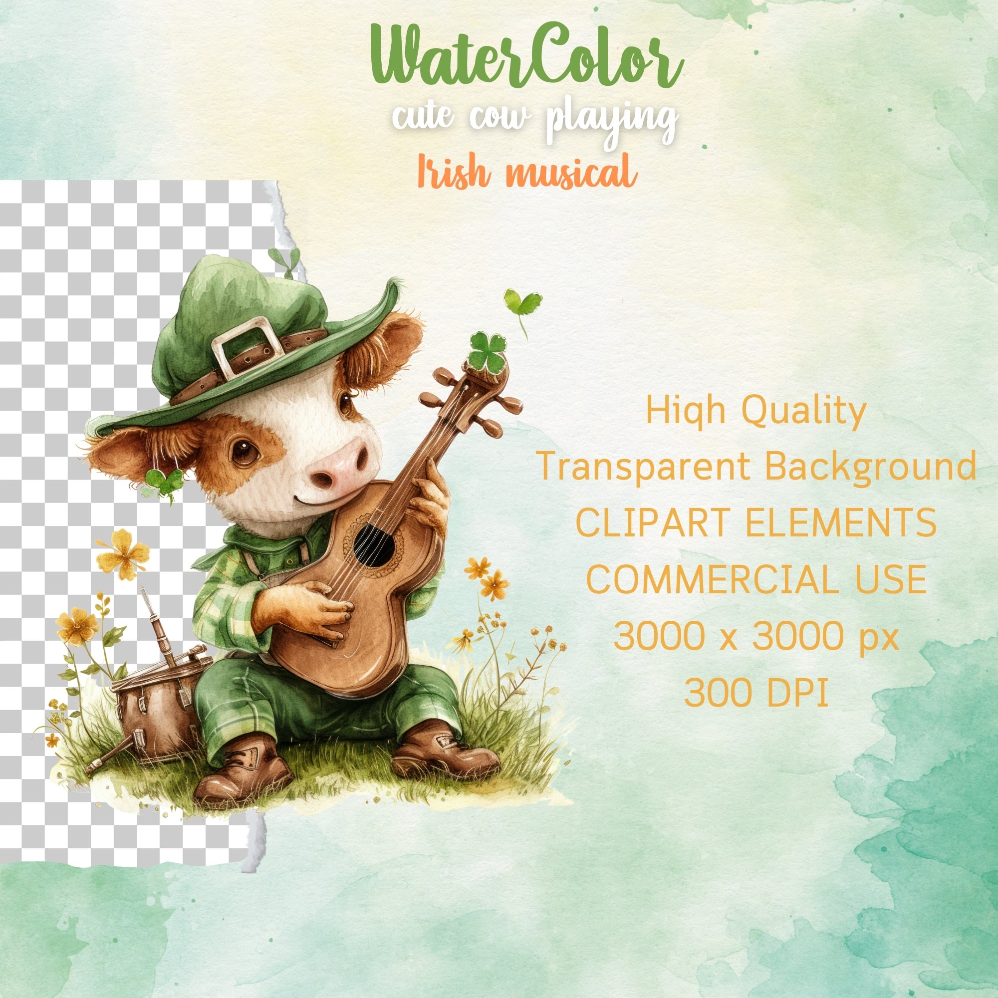 Watercolor St Patricks Highland Cows Clipart, 24 PNG Irish Clipart ...