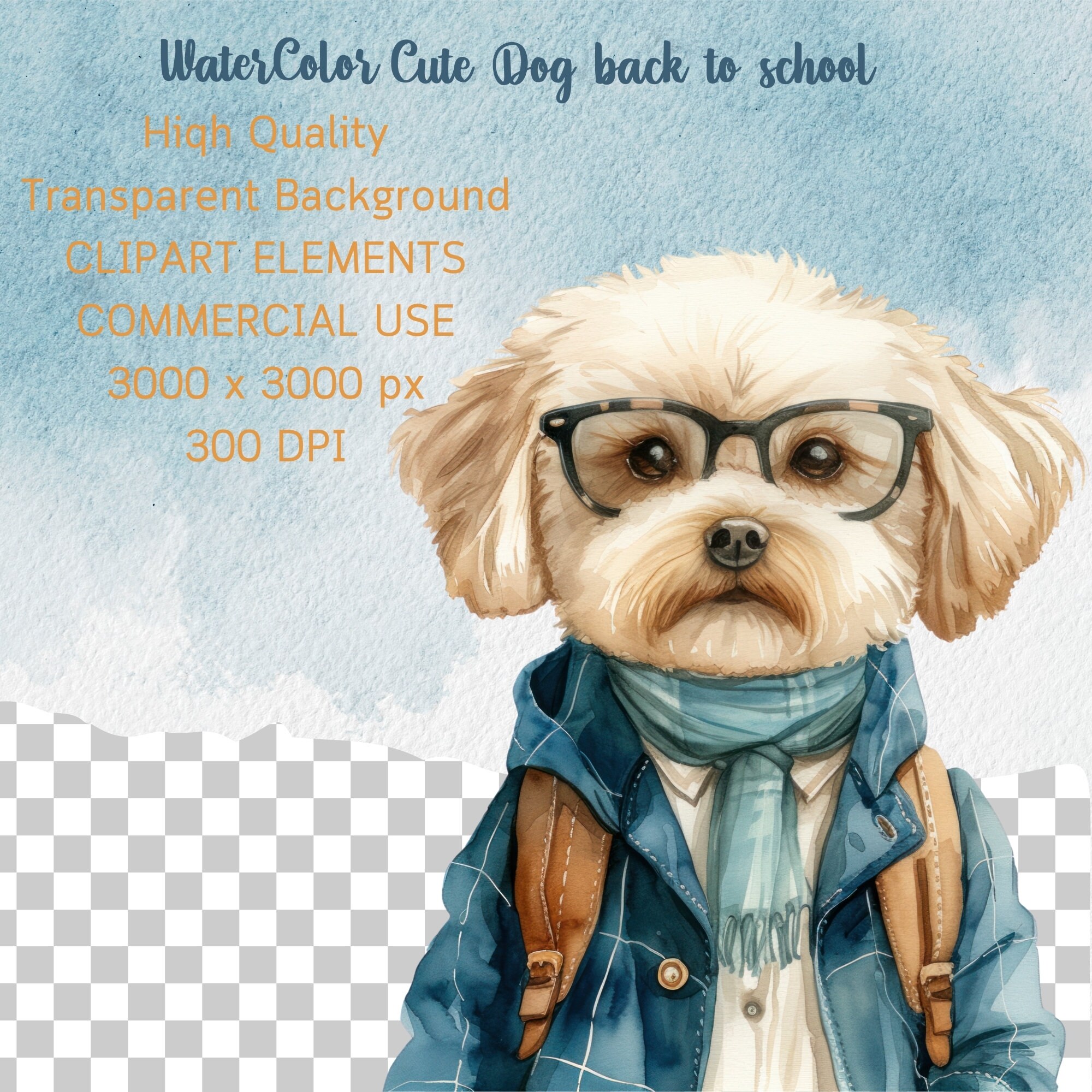Watercolor Dog School Clipart, Cute Dog PNG, Cats Clipart, Animals ...