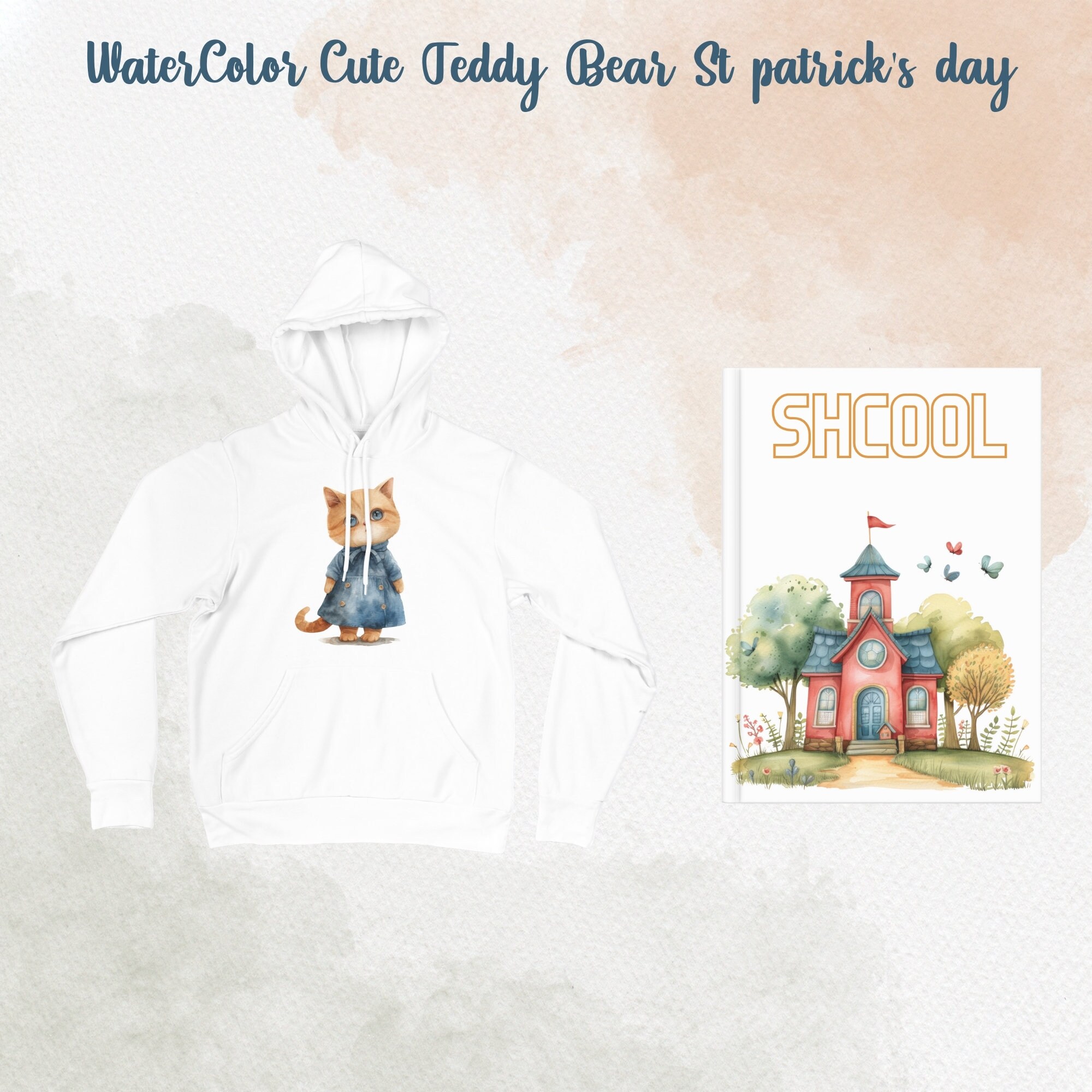 Watercolor Cat School Clipart, Cute Cat PNG, Cats Clipart, Animals ...