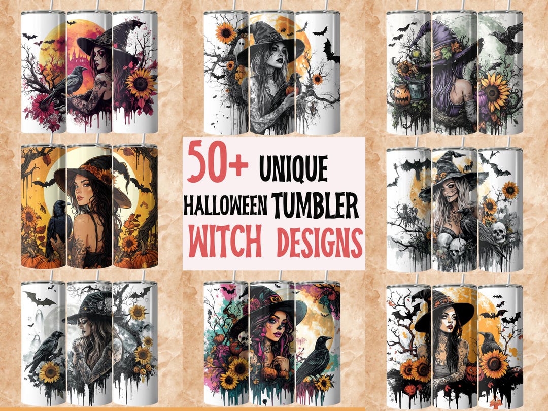 50 Unique Halloween Witch Designs Bundle for 20oz Tumbler, Sublimation ...