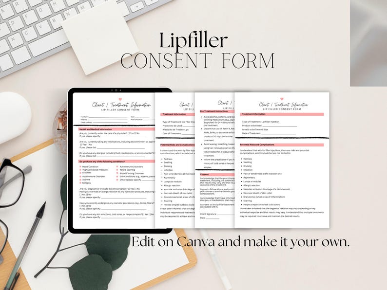 Lip Filler Treatment Consent Form Printable Esthetician Treatment ...