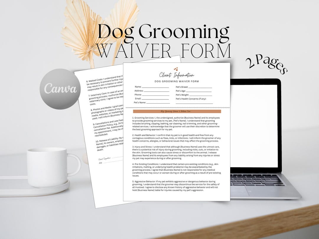 Dog Grooming Waiver Template: Editable Client Intake Form (digital ...