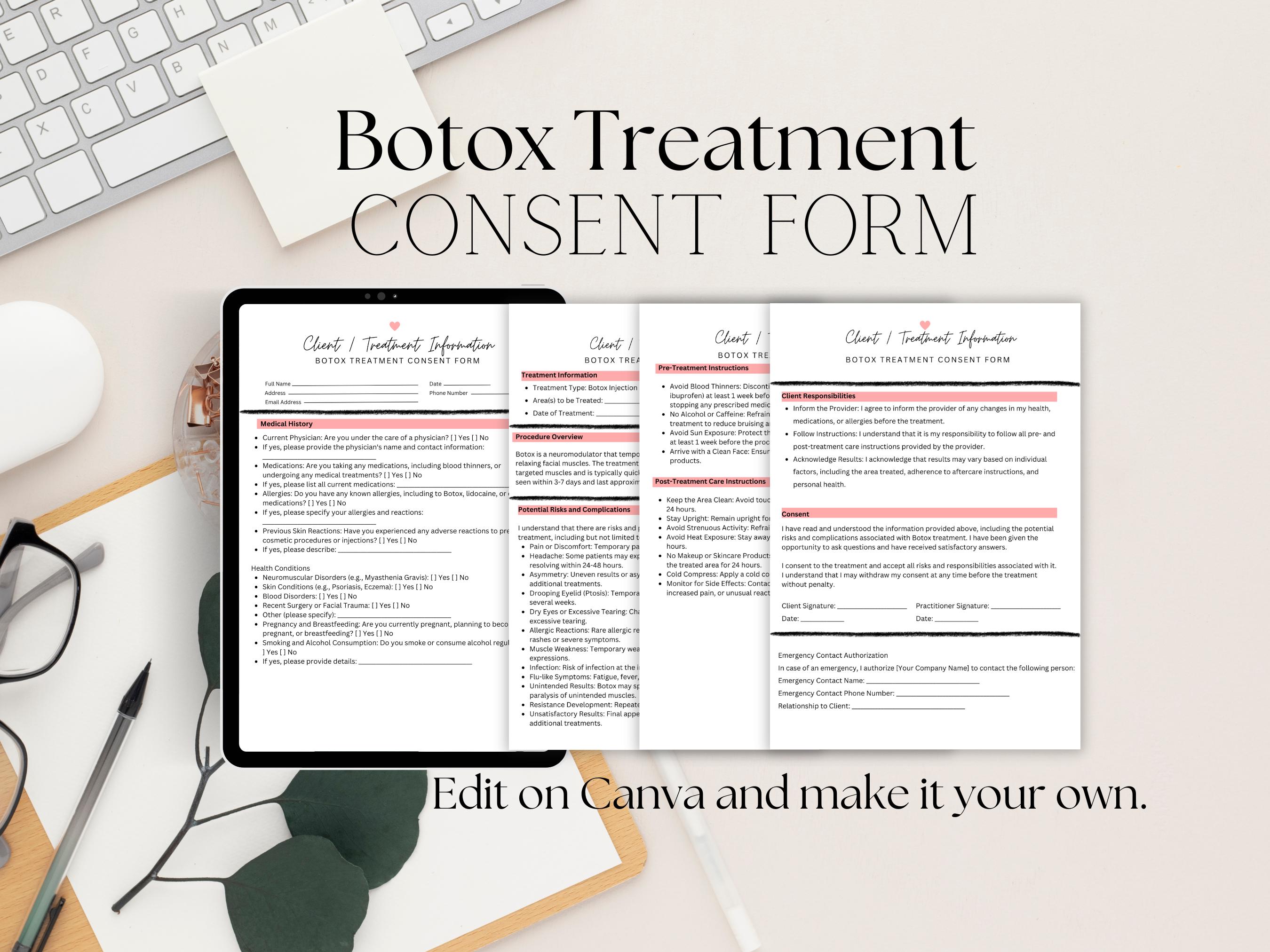 Botox Treatment Consent Form Printable Esthetician Treatment Consent ...