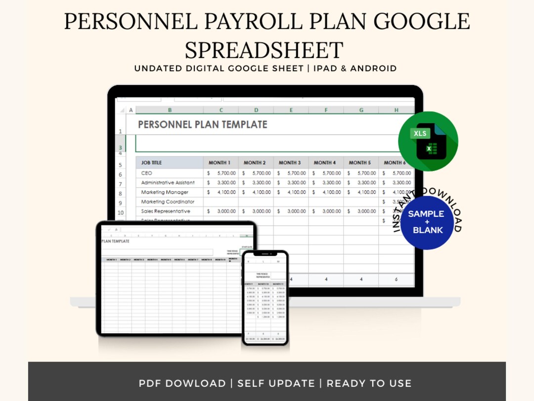 Personnel Payroll Plan Spreadsheet | Google Sheets & Excel | Employee ...