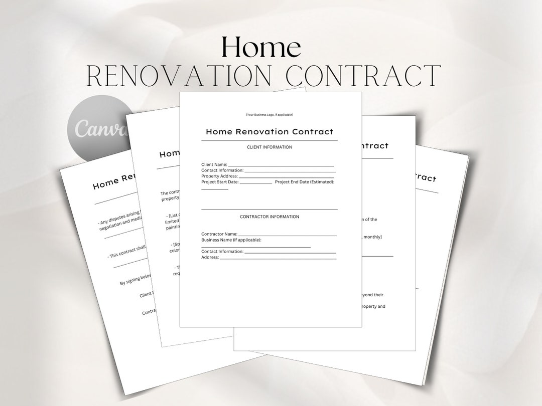 Home Renovation Contract Canva Template Home Renovation Form Agreements ...