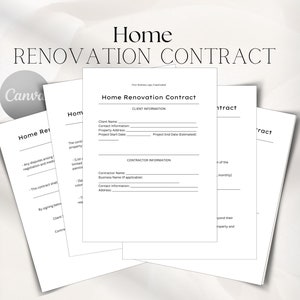 Home Renovation Contract Canva Template Home Renovation Form Agreements Editable Contract ...