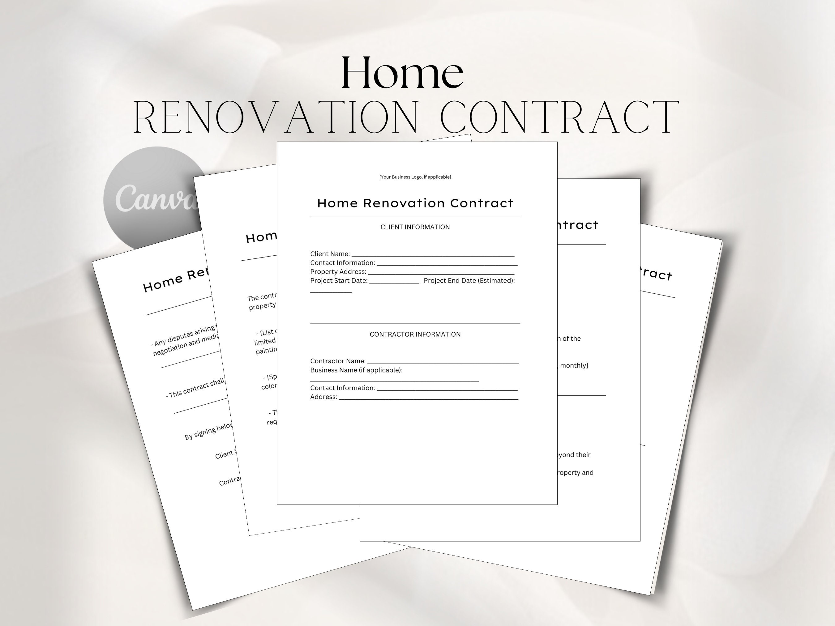 Home Renovation Contract Canva Template Home Renovation Form Agreements ...