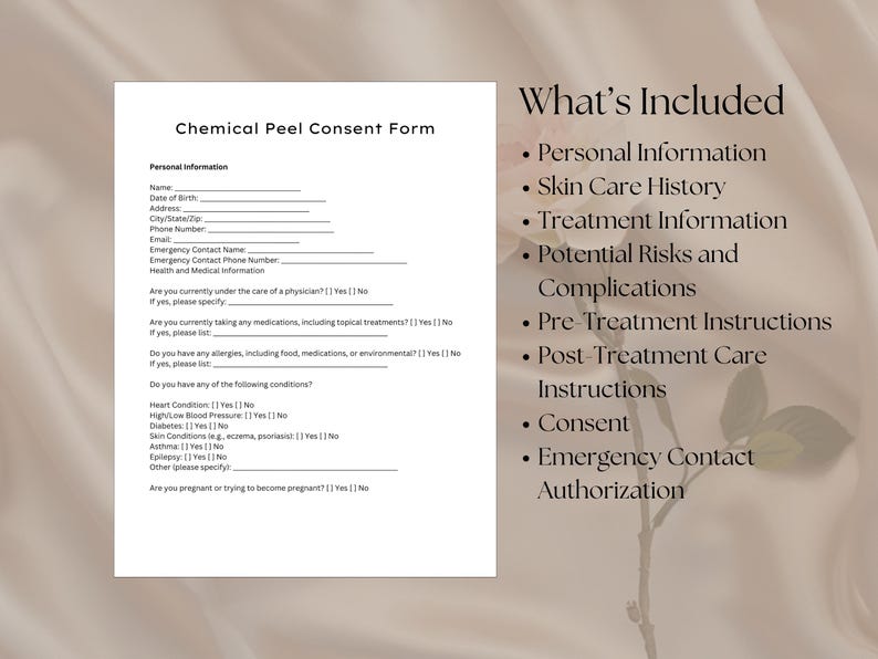Chemical Peel Consent Form Printable Esthetician Treatment Consent Form ...
