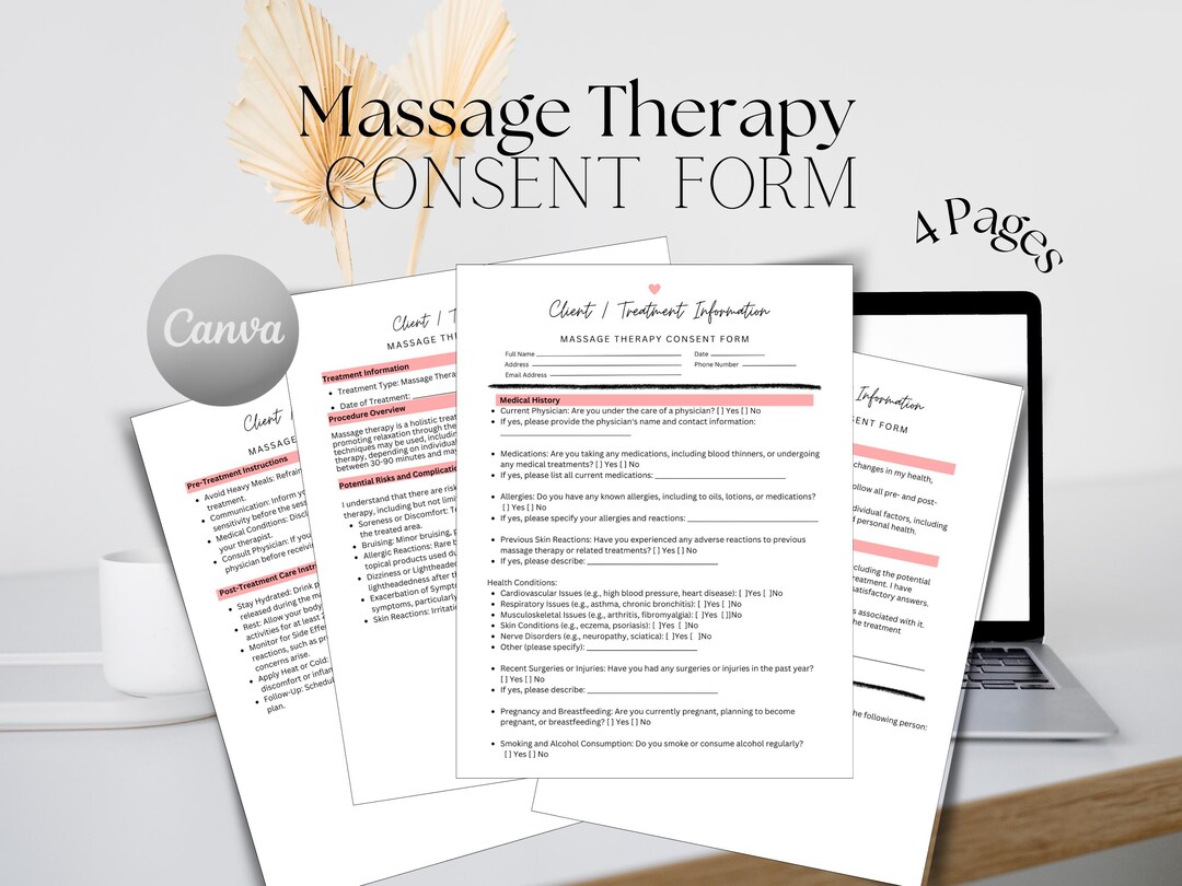 Massage Therapy Consent Form Template | Editable Treatment Agreement ...