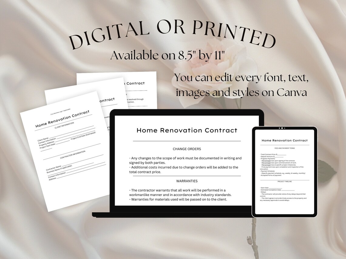 Home Renovation Contract Canva Template Home Renovation Form Agreements ...
