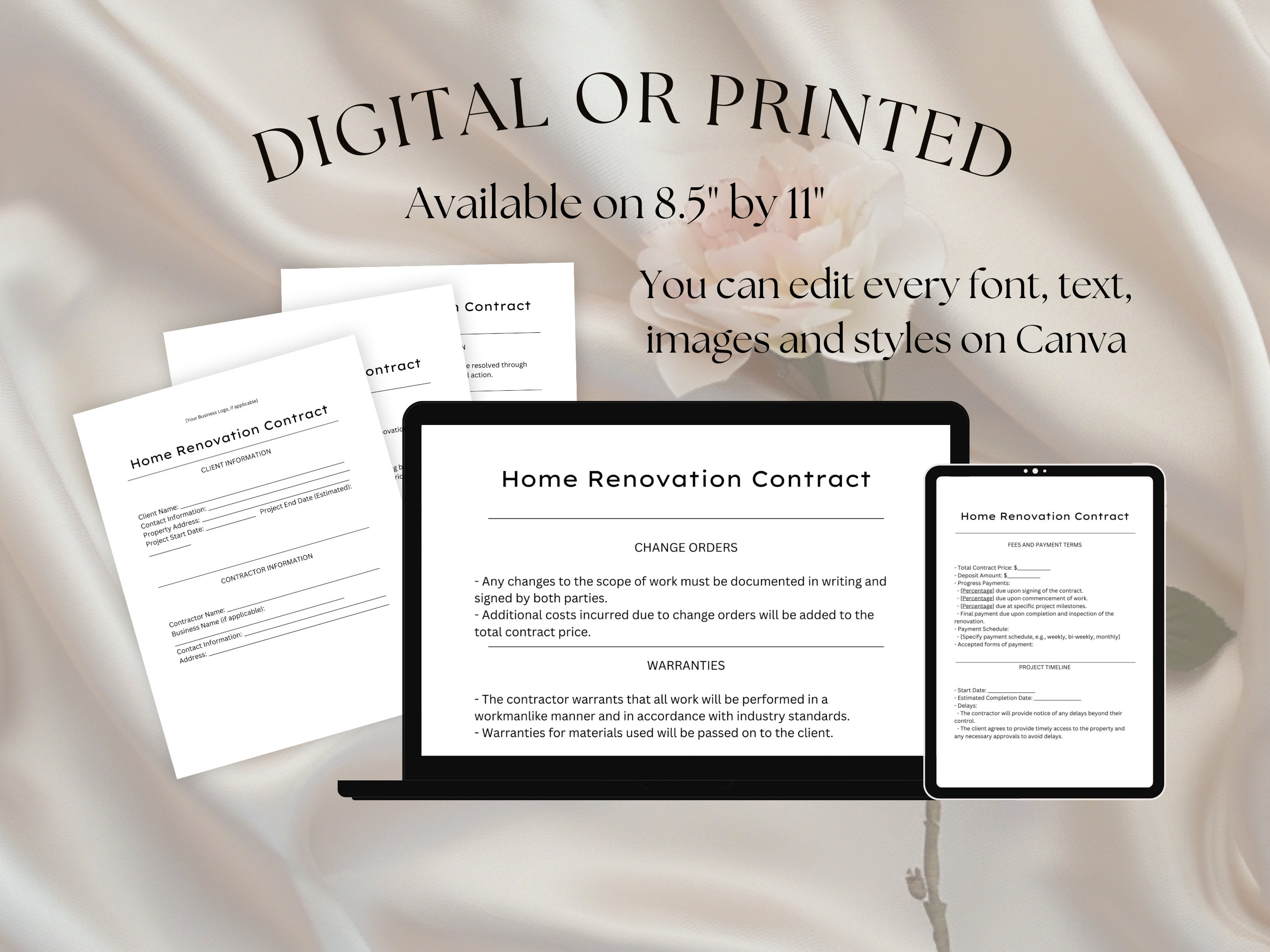 Home Renovation Contract Canva Template Home Renovation Form Agreements ...
