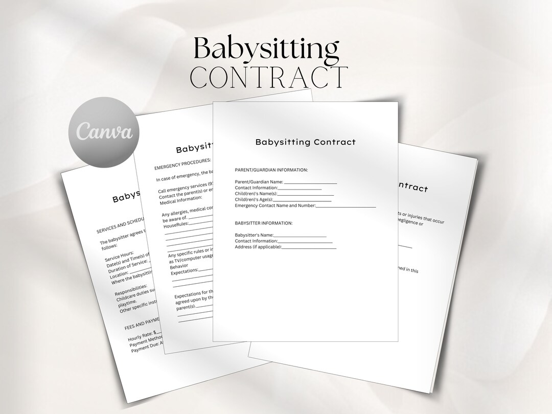 Editable Babysitting Contract Template: Nanny Agreement (digital ...