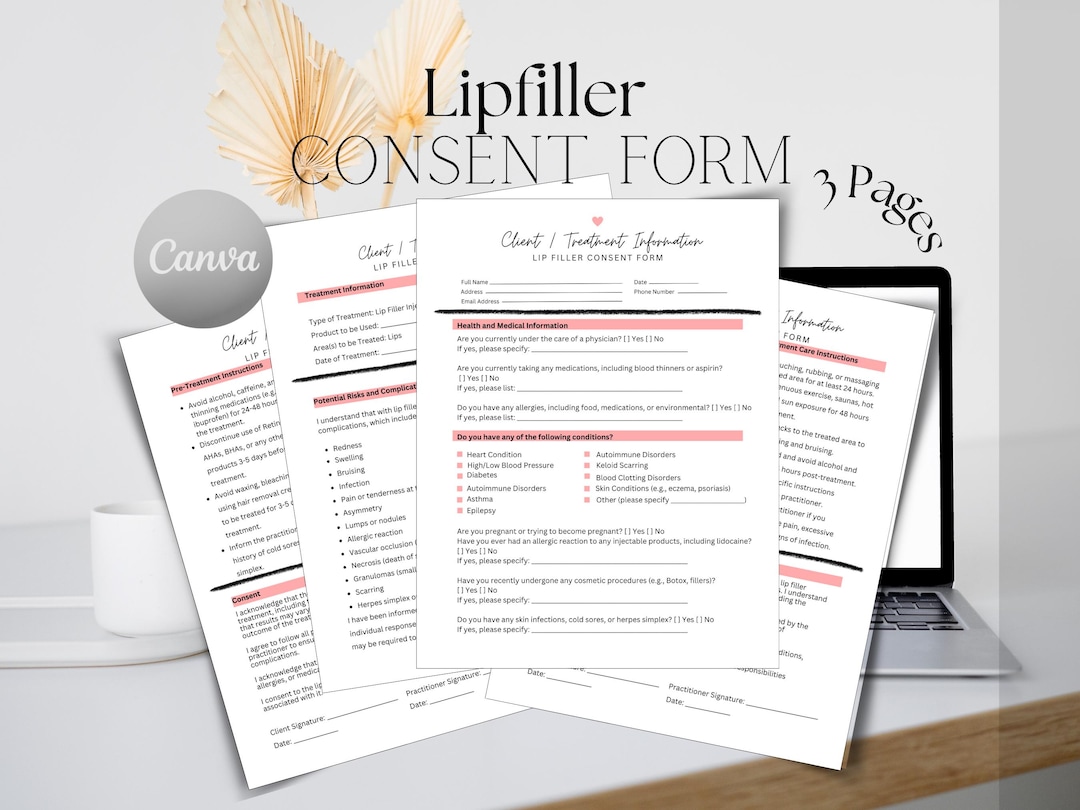 Lip Filler Treatment Consent Form Printable Esthetician Treatment ...
