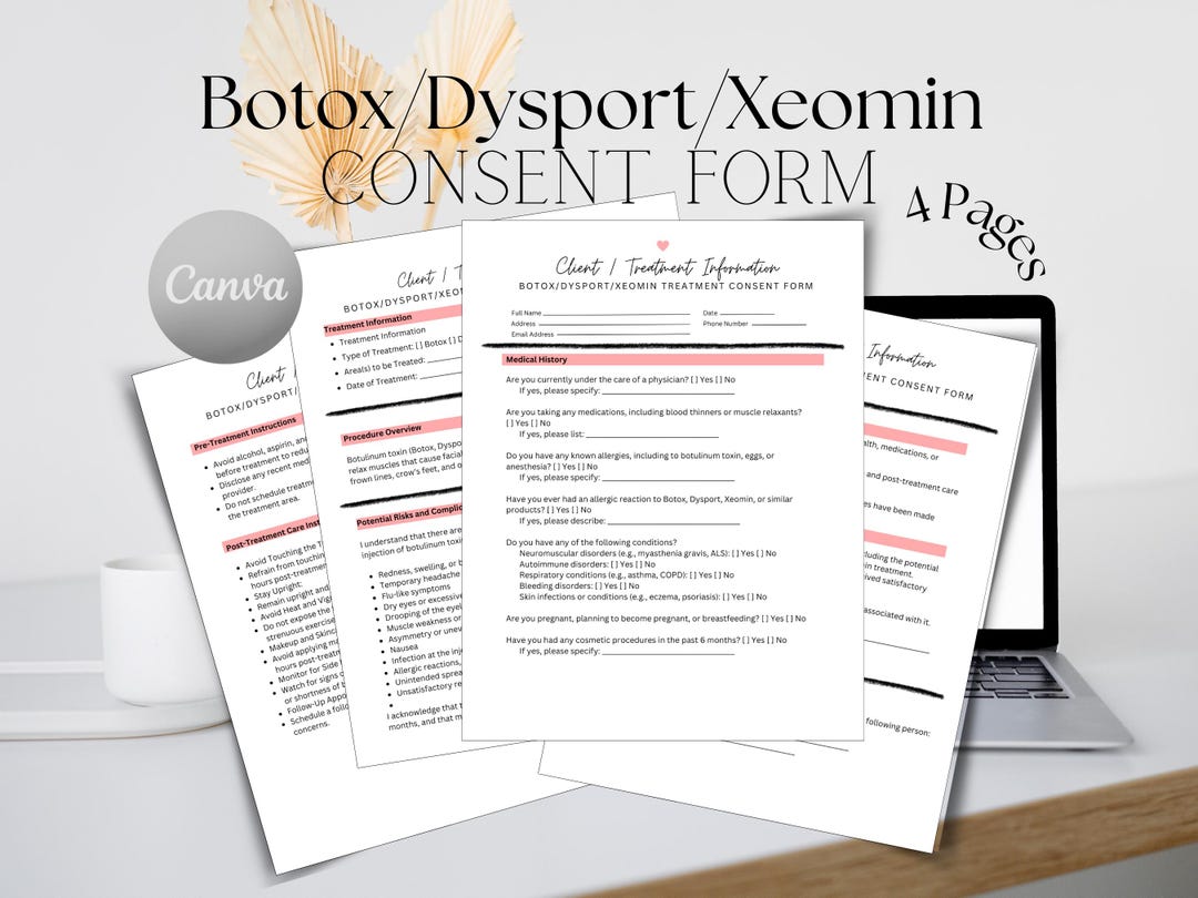 Botox/dysport/xeomin Treatment Consent Form Printable Esthetician ...