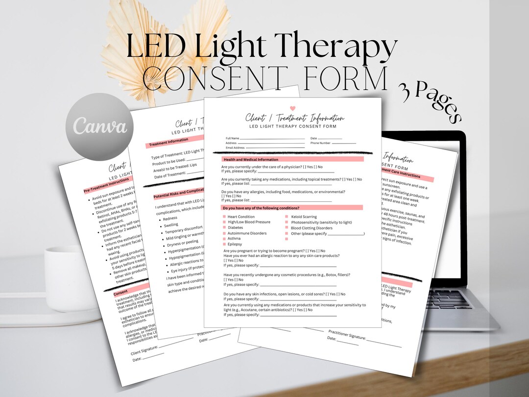 LED Light Therapy Treatment Template | Editable Client Consent Form ...