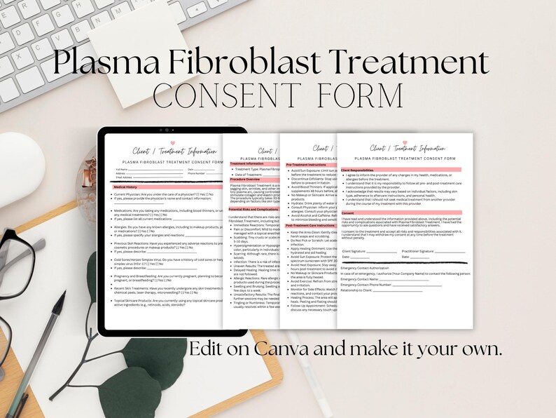 Plasma Fibroblast Treatment Consent Form: Esthetician Template (digital ...