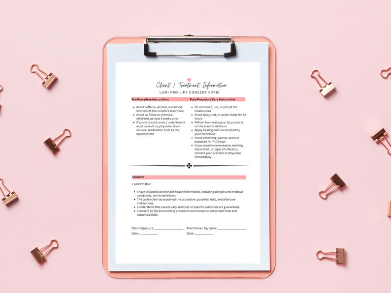 Lumi Pro Lips Consent Form: Esthetician Treatment Contract (digital ...