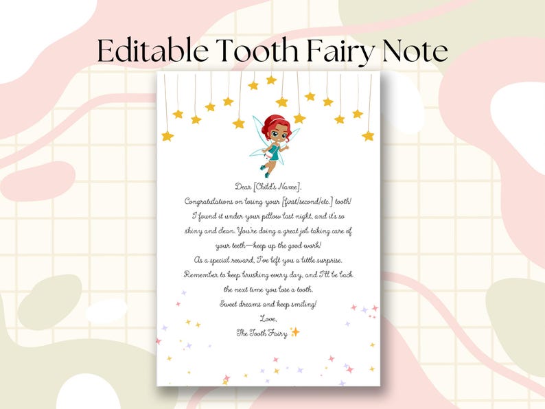Tooth Fairy Letter Tooth Fairy Note Editable and Printable Tooth Fairy ...