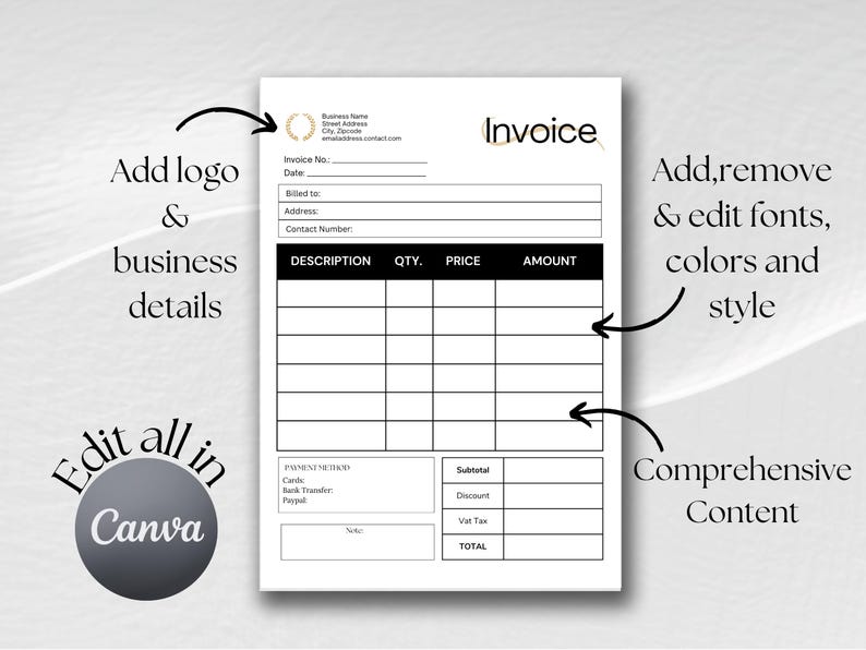 Invoice Template Billing Template Receipt Form Digital Download Small ...