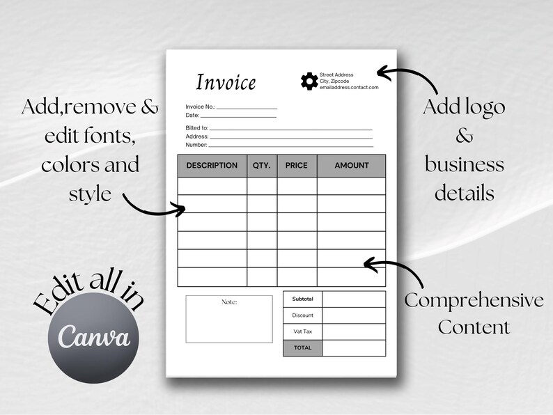 Invoice Template Business Invoice Client Invoice Customizable Printable ...