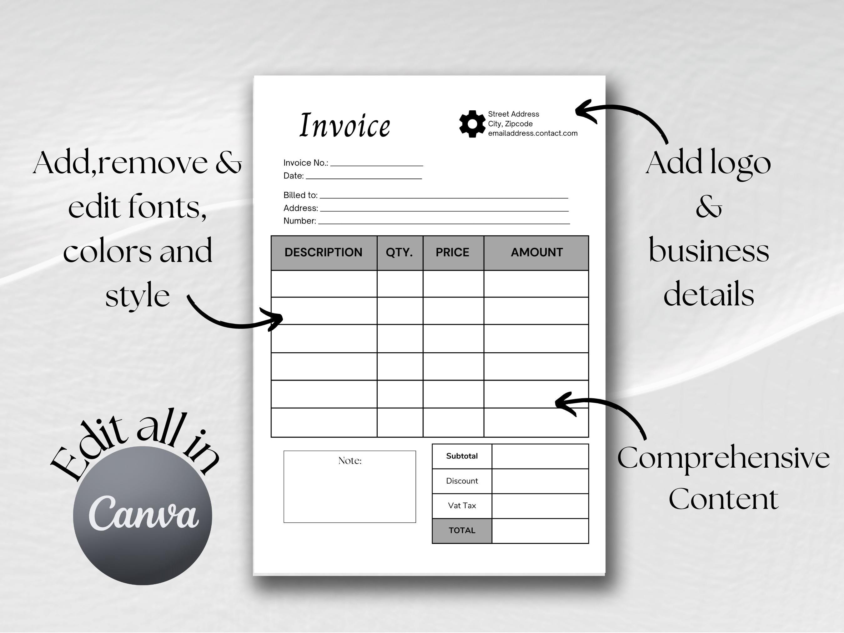 Invoice Template Business Invoice Client Invoice Customizable Printable ...