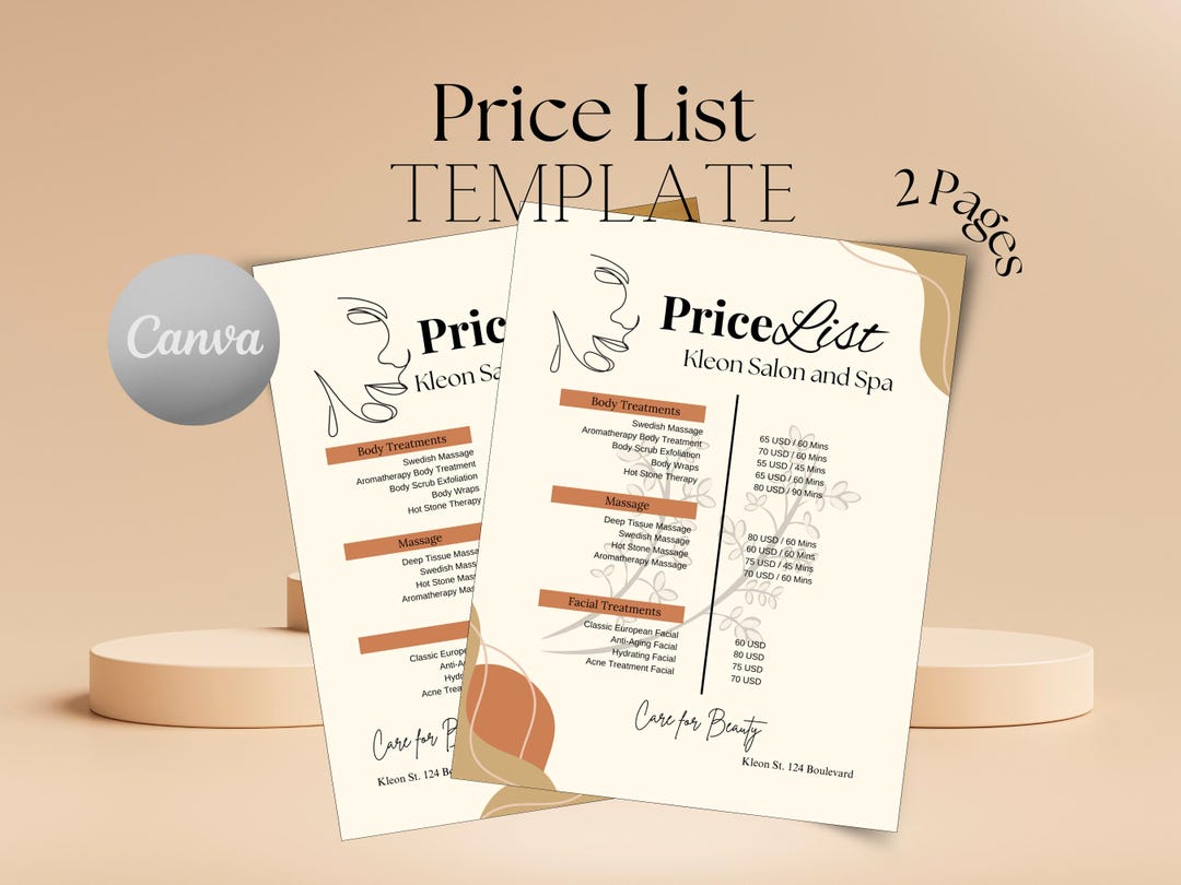 Beauty Salon Price List Price List Template Editable Price Sheet Salon ...