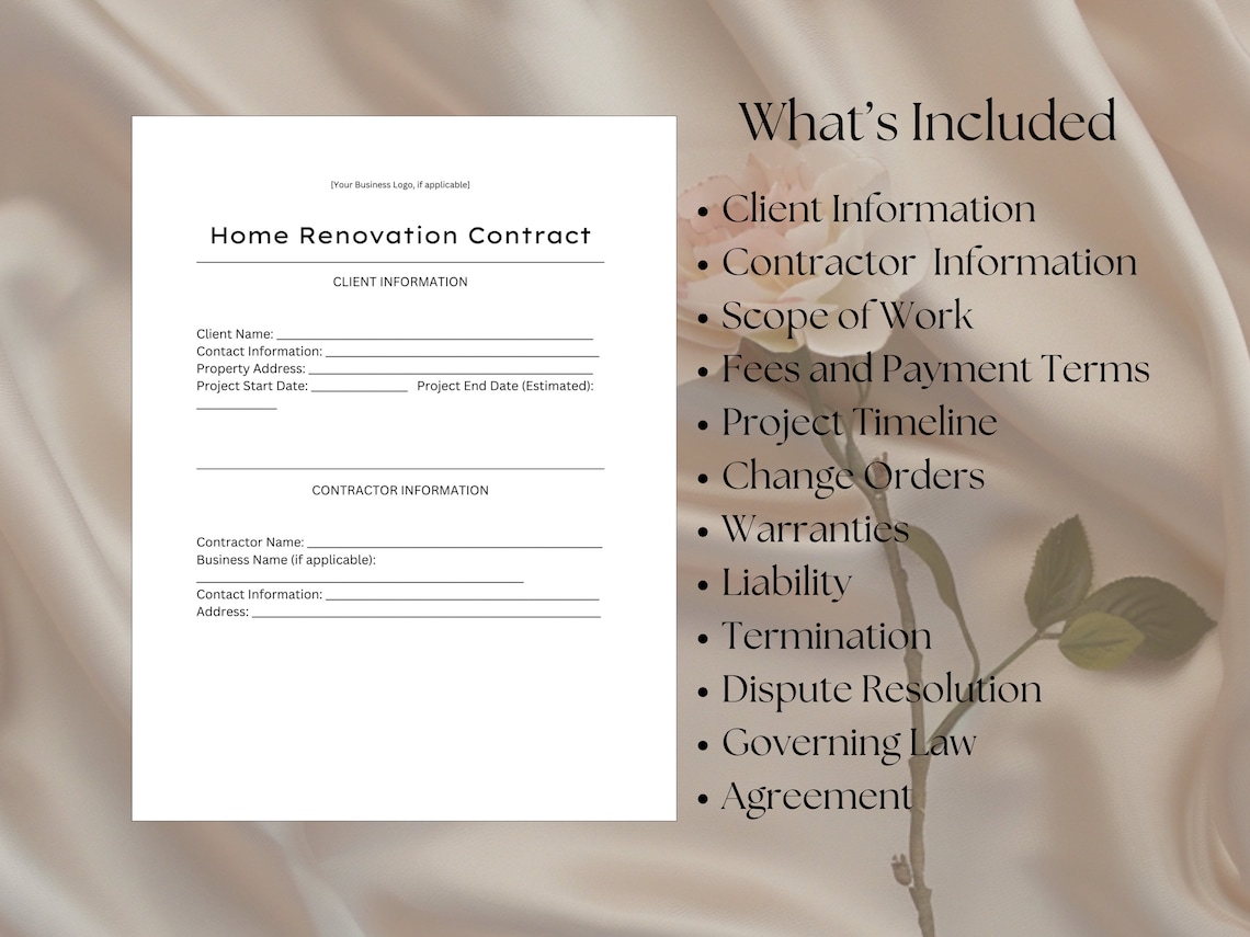 Home Renovation Contract Canva Template Home Renovation Form Agreements ...