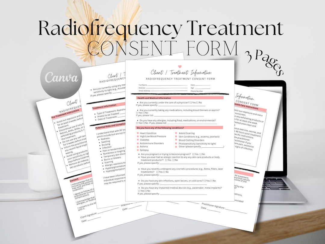 Radiofrequency Treatment Template | Editable Client Consent Form | Printable Esthetician ...