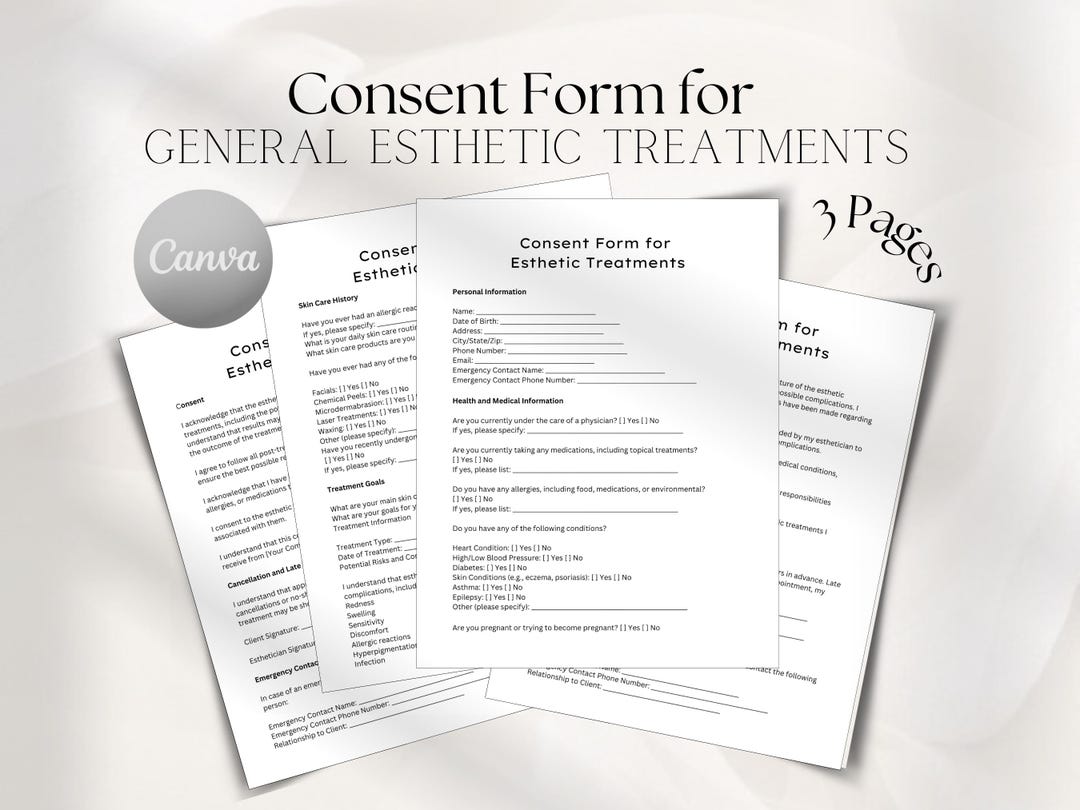 Esthetician Consent Form Template: Editable Treatment Contract (digital ...