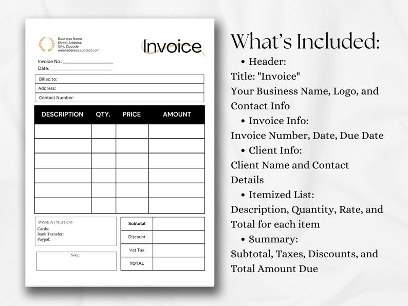 Printable Invoice Template: Editable Small Business Form (digital ...