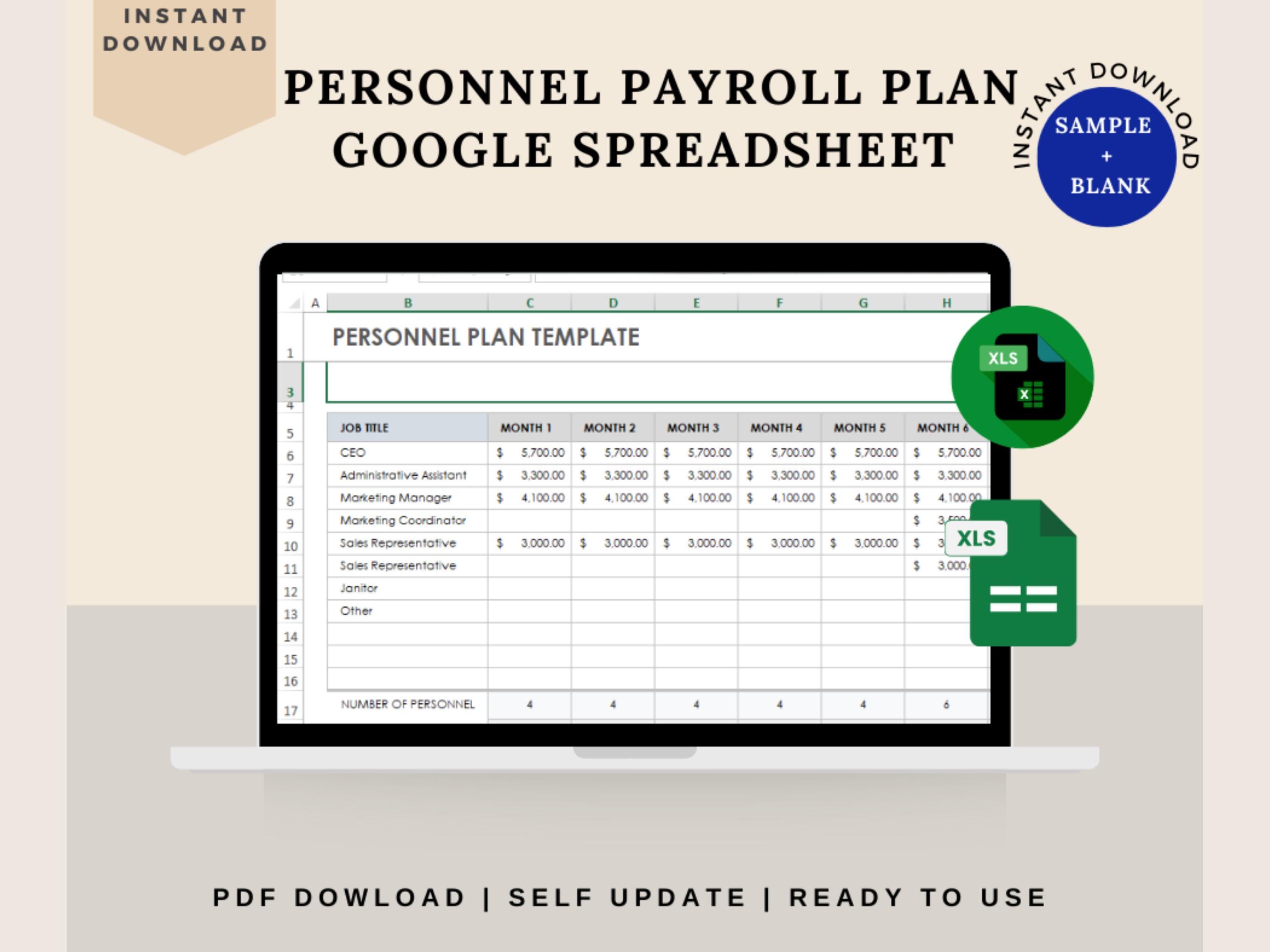 Personnel Payroll Plan Spreadsheet | Google Sheets & Excel | Employee ...